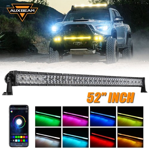 AUXBEAM 52" RGB LED Light Bar Multi Color Rock bluetooth Truck UTV UTE ...