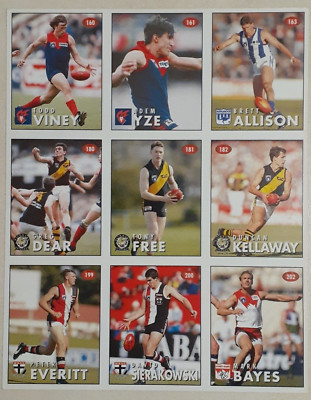 1996 Select AFL Sticker Sheet Uncut Viney and More | eBay Australia