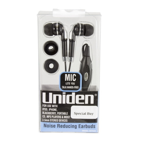 UNIDEN EARBUDS STEREO HEADPHONE w/INLINE REMOTE + MIC IPHONE IPOD ...