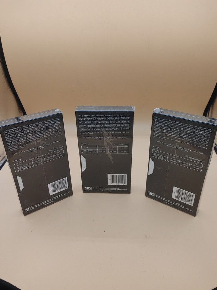 Lot Of Three Ampex Videocassette T120 VHS Made In USA New Sealed | eBay