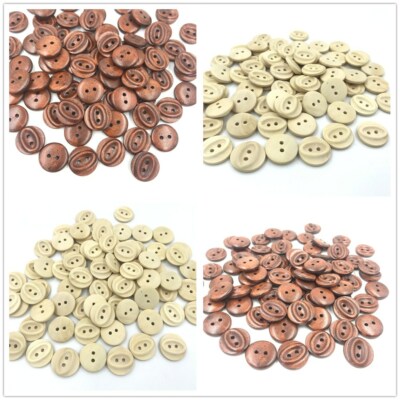 Round Wooden Buttons for Sewing Scrapbooking Eye shape Buttons 2 holes ...