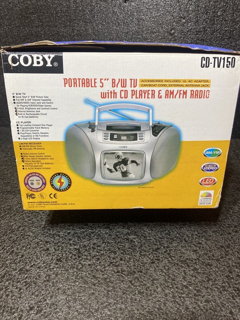 Coby CX-TV6 5" Portable Black & White TV AM/FM Radio Boat CobyUSA Jack ...