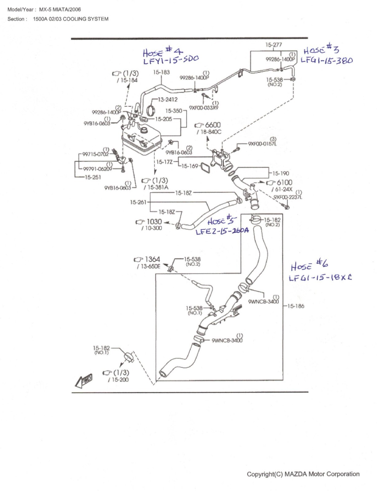New OEM '06-'15 NC Mazda Miata Coolant Bypass Hose - LFE2-15-260A | eBay