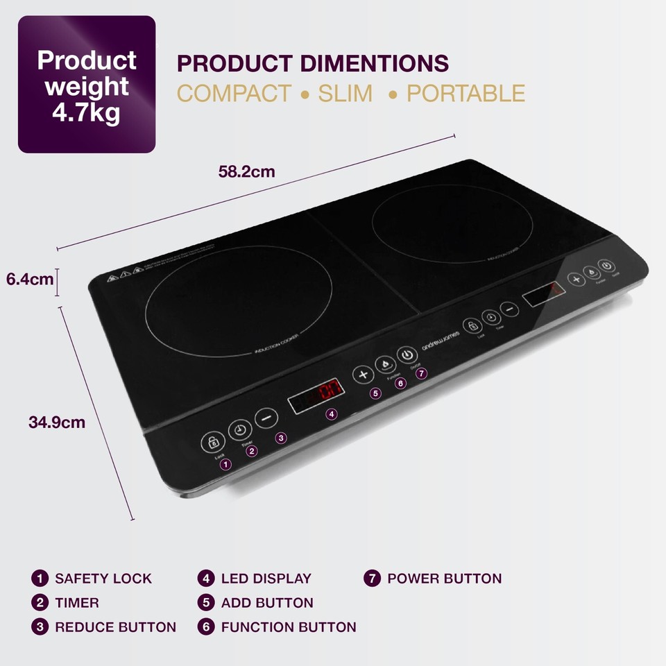 Portable Double Induction Hob Electric Digital Hot Plate Cooker ...