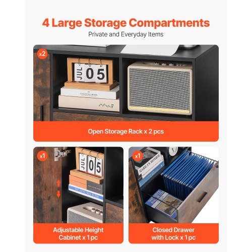 VEVOR Wood File Cabinet, Mobile Filing Cabinet with Open Shelves ...