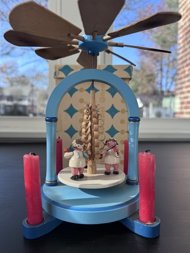 Erzgebirgische Volkskunst Wood Rotating Angels Candle Carousel Made In ...