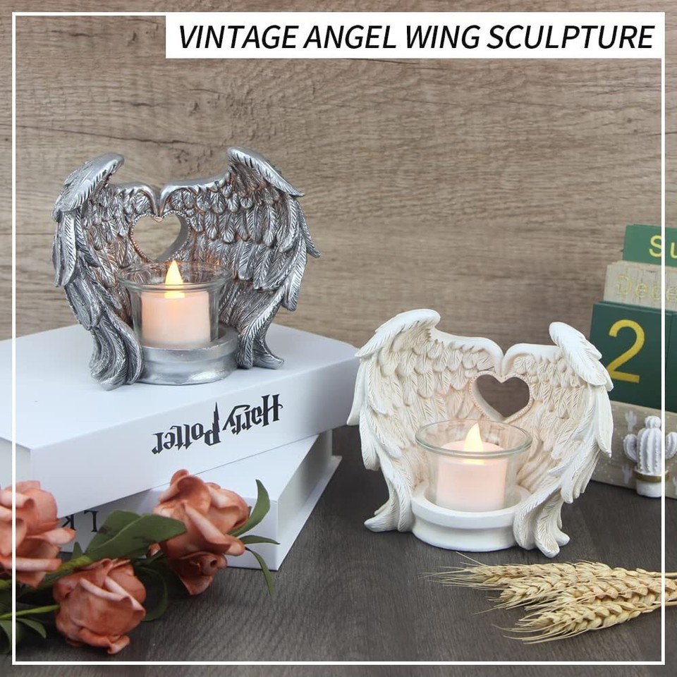 Angel Wings Tealight Candle Holders Decor Resin Medium White Modern ...