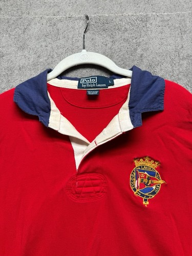 Vtg 90s Polo Ralph Lauren Shirt Mens L Crest Patch Nautical Crown Red ...