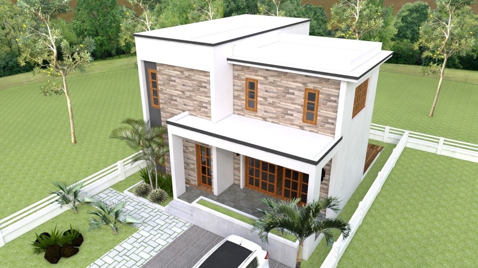 30x33 Simple House Plan 9x10 Meter 3 Bed 2 Bath Terrace Roof (PDF &A4 ...