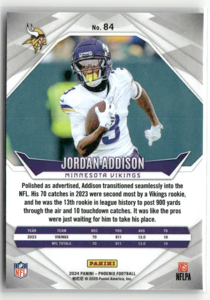 Jordan Addison 2024 Panini Phoenix Minnesota Vikings #84 | eBay