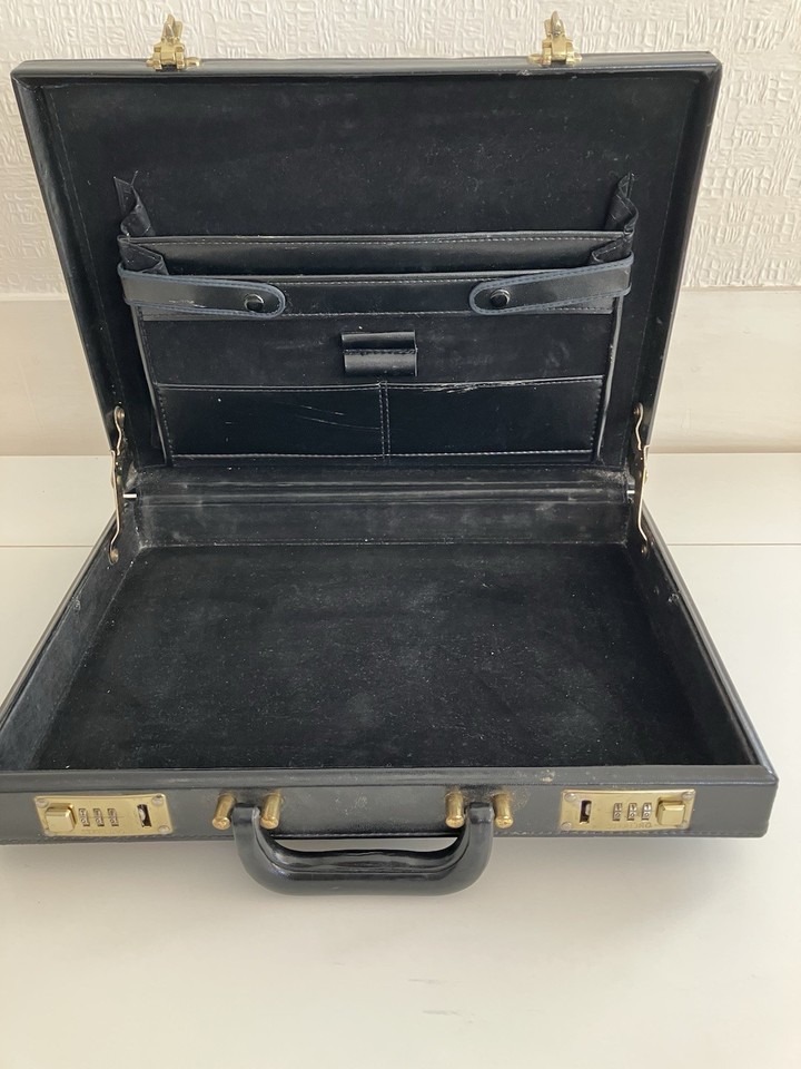 Black Genuine Leather Slim Attach Briefcase Hard Case with Foam ...