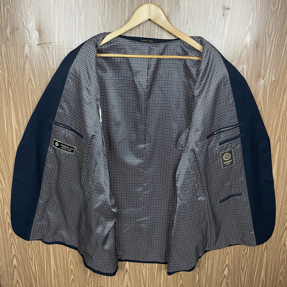 Pierre Loren Sport Coat Mens 52L Navy Polyester Double Vented Silver ...