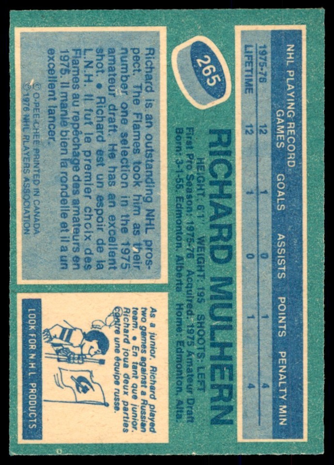 1976-77 O-Pee-Chee Richard Mulhern Rookie NM-MT #265 | eBay