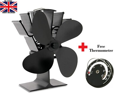 4 Blade Heat Powered Stove Top Fan for Wood Burner Log Burning Fire Eco ...