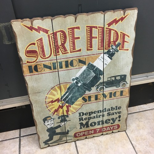 27” Sure Fire Ignition Spark Plug Service Garage Shop Wood Plaque Sign ...