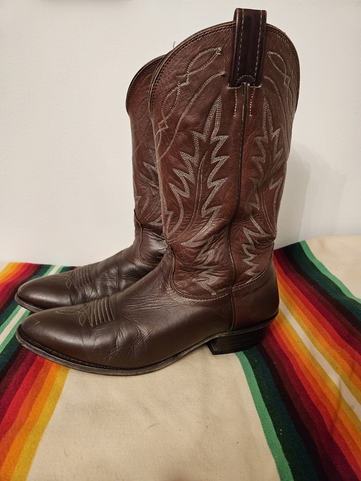 Vtg Nocona Brown Leather 16908 Western Cowboy Boots Mens 10 D USA White ...