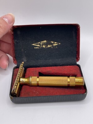 Vintage 1930s Gillette Long Open Comb Fat Handle Razor Brass/Gold with ...