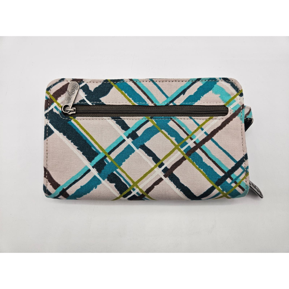 Thirty One Women's Sea Plaid Pattern Zip Around Wallet Blue Green Brown ...