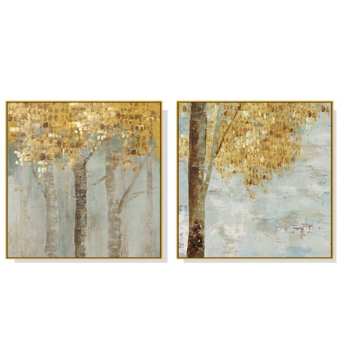 50cmx50cm Golden Leaves 2 Sets Gold Frame Canvas Wall Art | eBay Australia