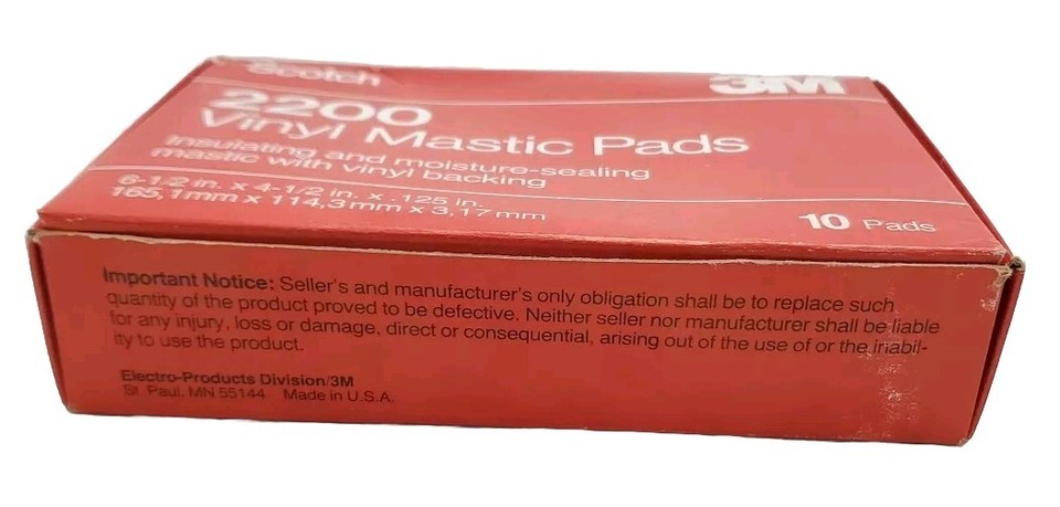 3M Scotch 2200 Electrical Vinyl Mastic Pads 6-1/2" × 4-1/2" × .125 ...