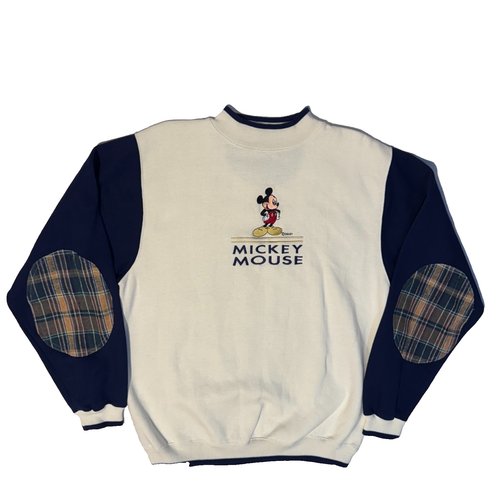 Vintage Mickey Mouse Disney Sweatshirt L Embroidered Plaid Elbow ...
