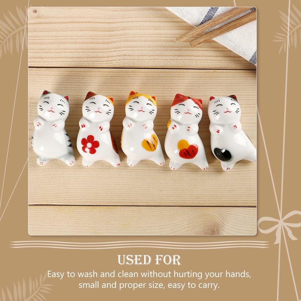 5 Pcs Cat Chopstick Rest Chopsticks Rack Porcelain Holder Soup Spoon ...