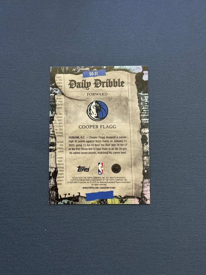 2025-26 Topps Cooper Flagg #DD-31 Daily Dribble Rainbow Foil Rookie ...