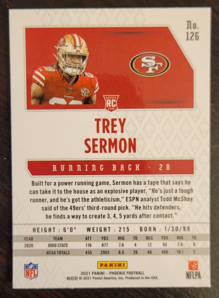 2021 Panini Phoenix TREY SERMON "Silver Laser" SP Rookie Card #126 ...