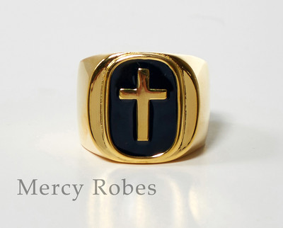 Men's Pastors Clergy Ring, Cross, Yellow Gold Finish, Religious ...