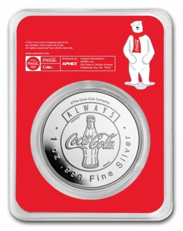 Coca-Cola® 1 oz Silver Polar Bear Colorized Round In TEP & Blue Velvet ...