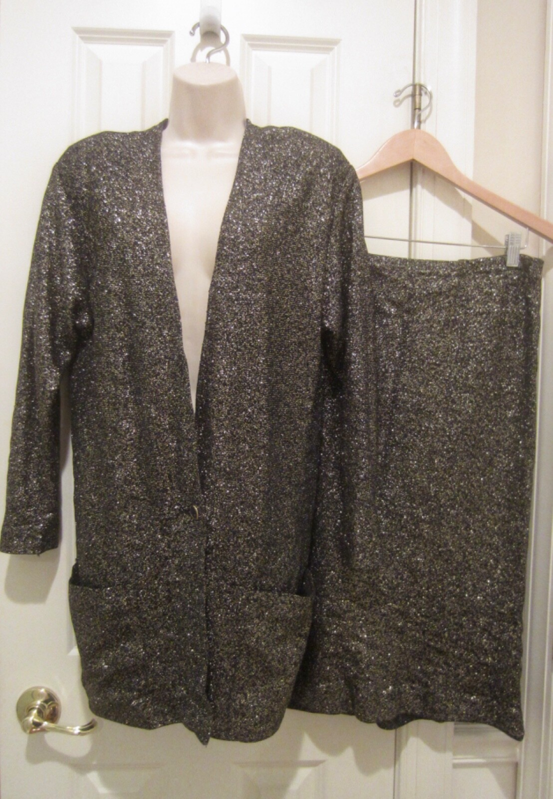 VINTAGE Halston III Metallic Black Gold Cardigan Disc… - Gem