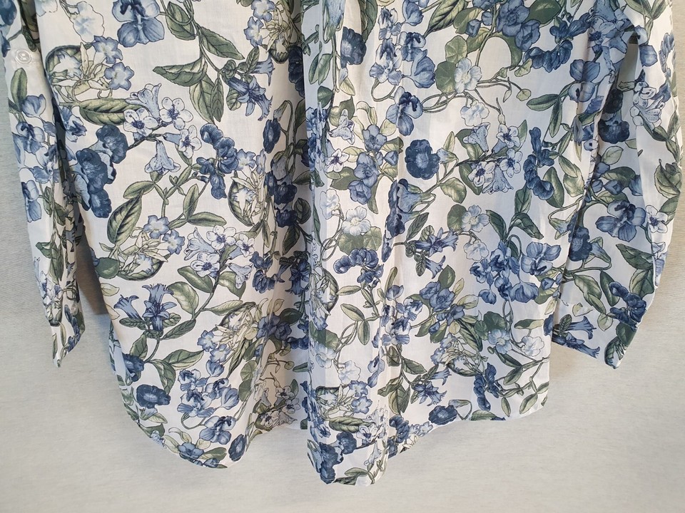 katies blue floral roll sleeve button front voile shirt top Size 18 $84 ...