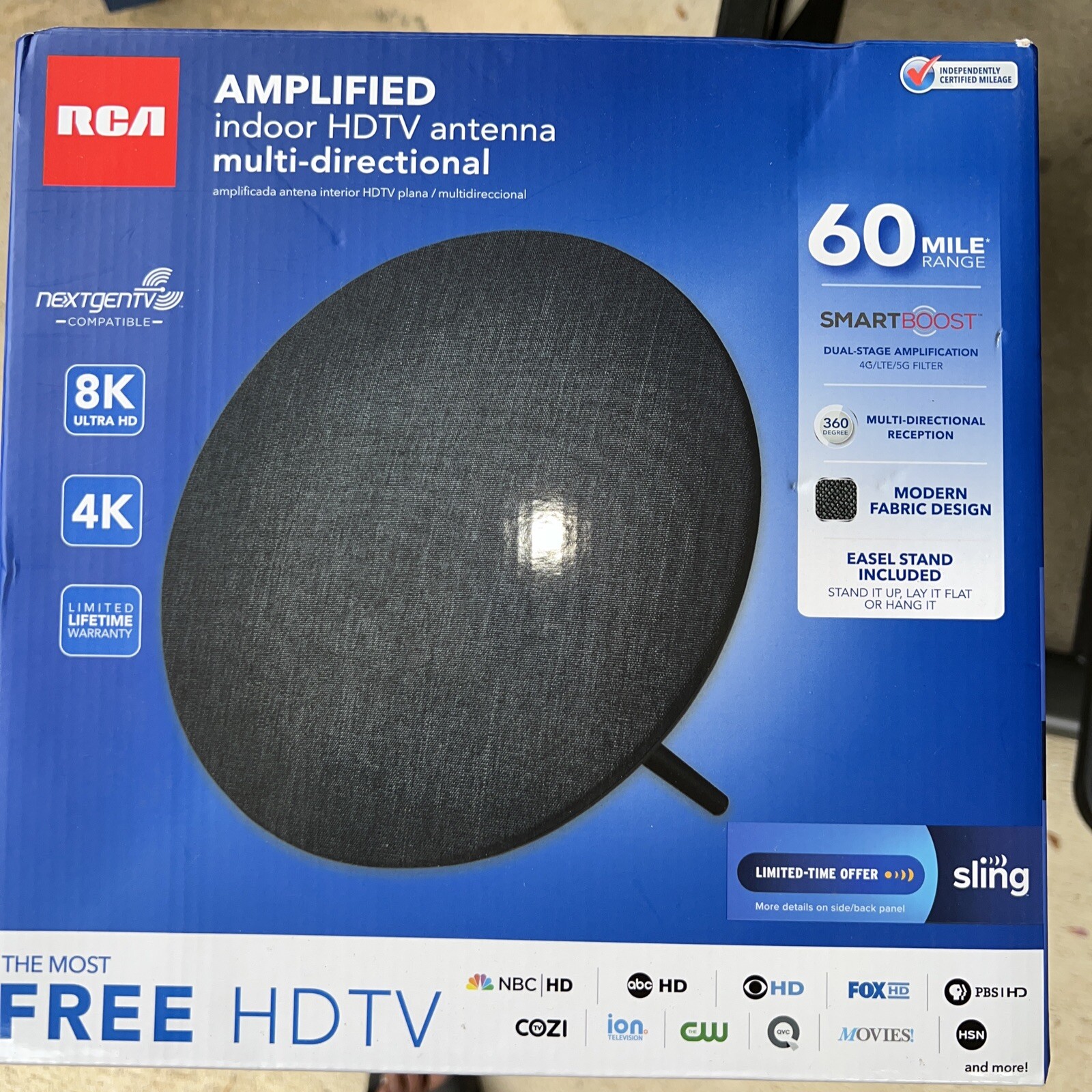 NEW RCA ANTD5E Amplified Indoor HDTV Antenna Next Gen TV 60 Mile Range ...
