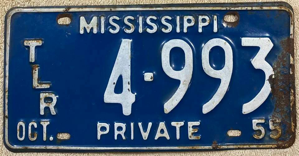 1955 Mississippi Trailer License Plate 4-993 Private Vintage | eBay
