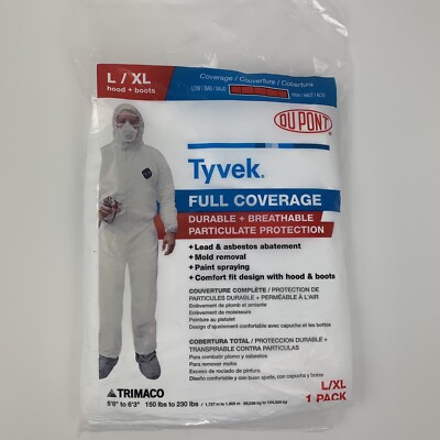 Dupont Tyvek Trimaco FULL COVERAGE BODY SUIT LARGE / XL w/ Hood and ...