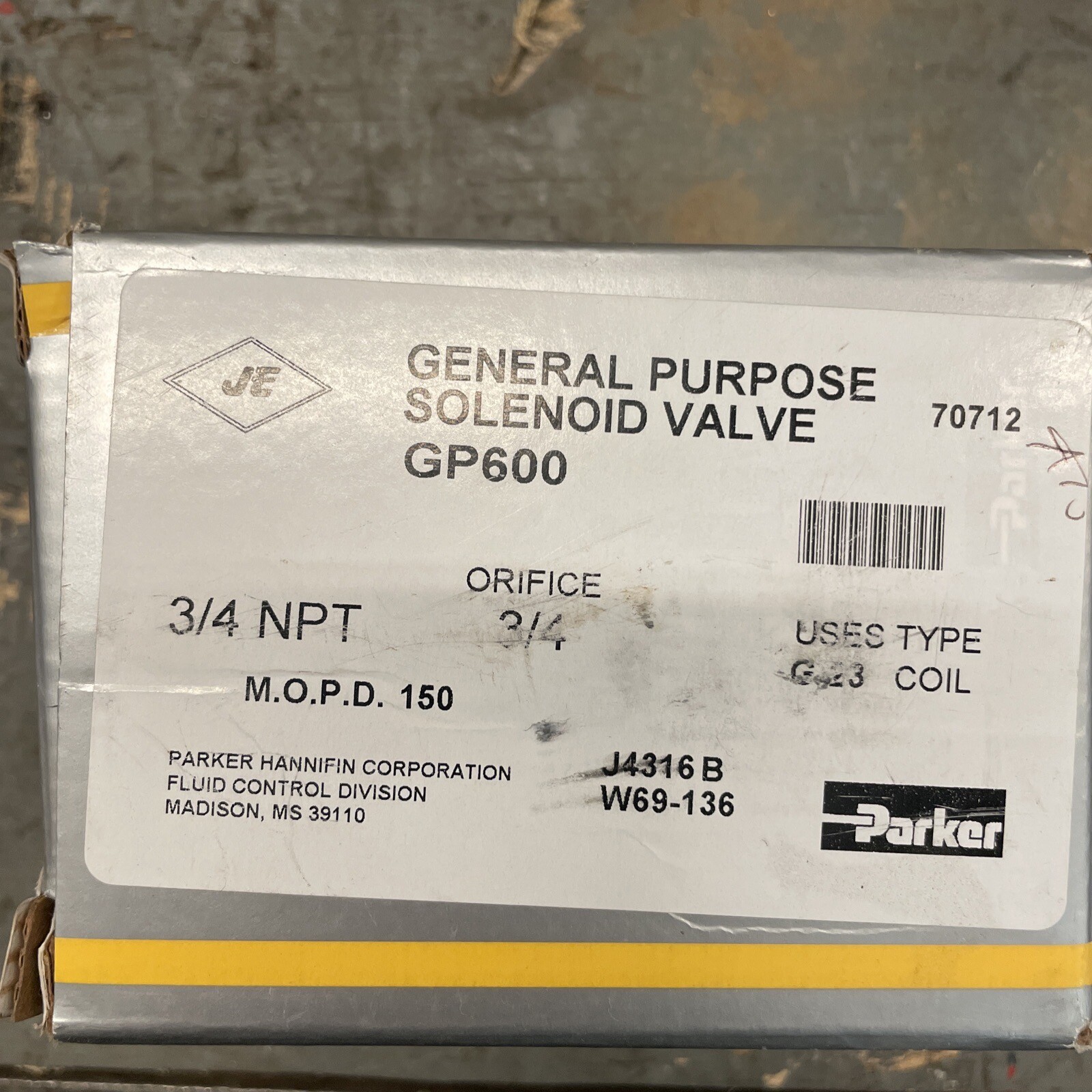 Parker Hannifin Corp. - Brass Division 70712 3/4"N/C,GP600,1/150# MOPD ...