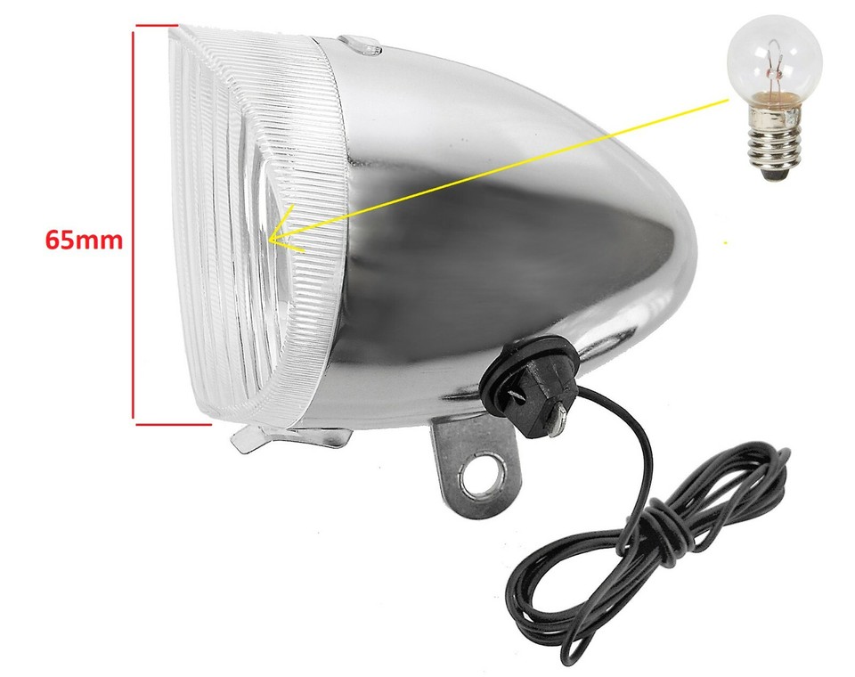 bike dynamo light set 6V bulb : chrome front + rear lamp with reflector ...