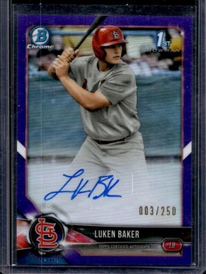 Luken Baker Signed 2018 Bowman Chrome Purple Refractor Auto 1st Card ...