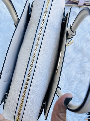 Michael Kors Medium Belted Mercer Mk Logo Leather Light Cream Multi ...