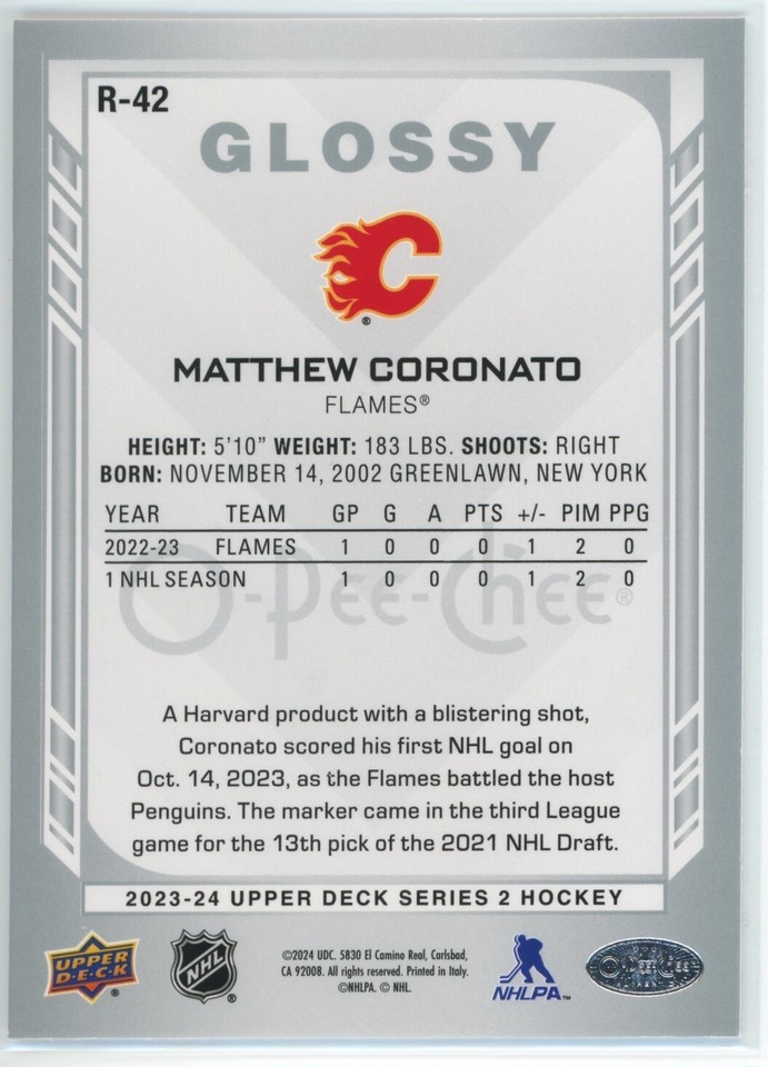 MATTHEW CORONATO 2023-24 UD SILVER GLOSSY #R-42 QTY | eBay