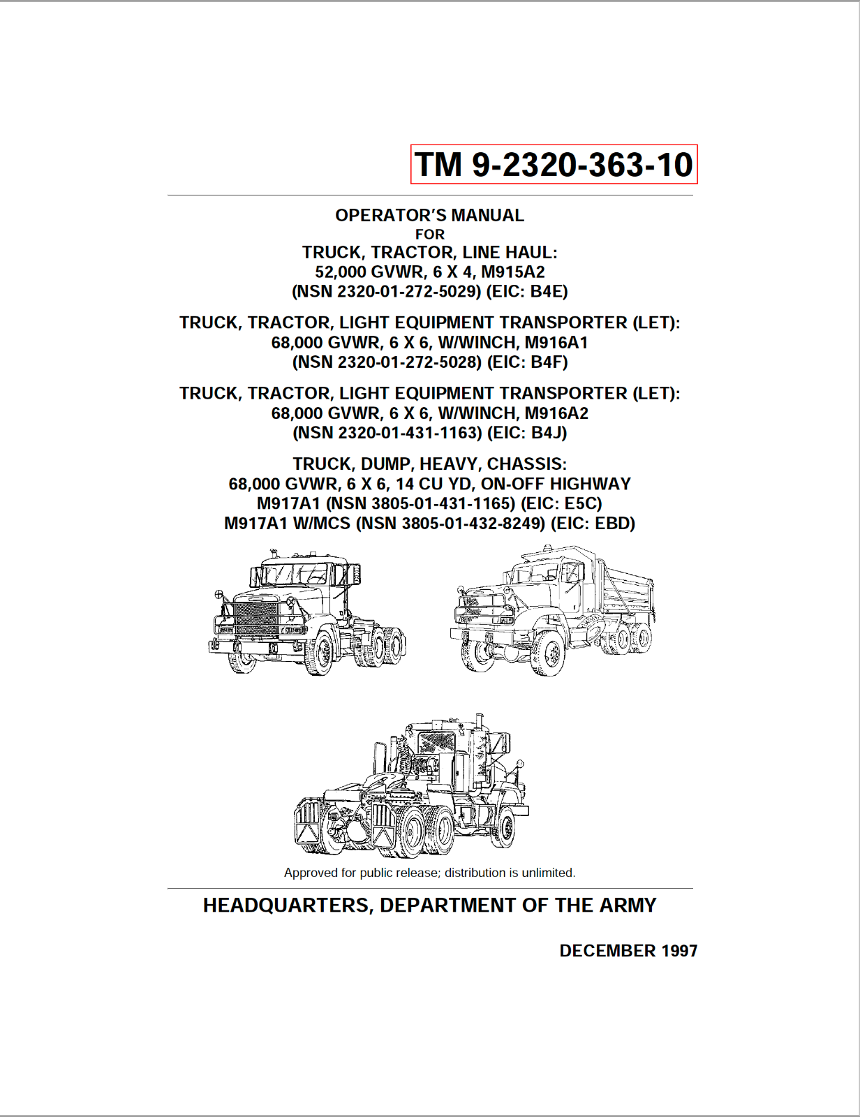 309 Page TM 9-2320-363-10 M915A2 M916A1 M916A2 M917A1 Truck Tractor ...