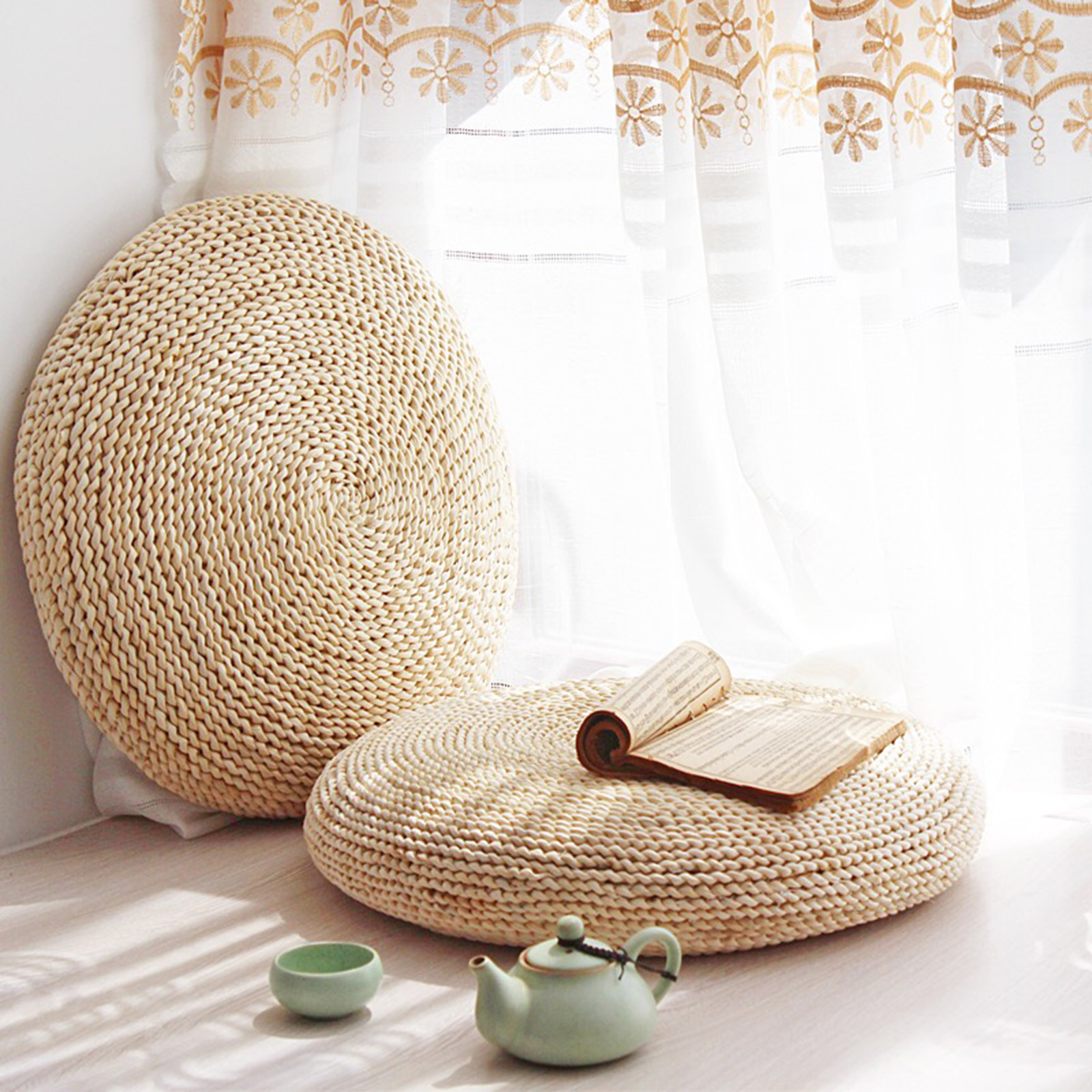 Round Straw Weave Handmade Pillow Floor Yoga Chair Seat Mat Tatami ...