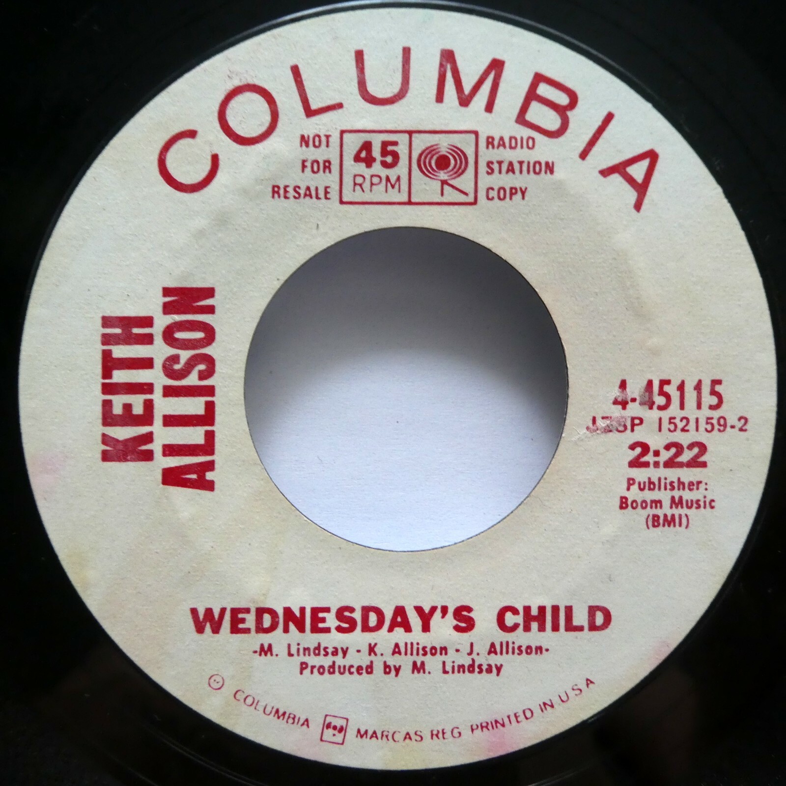 KEITH ALLISON 45 Everybody / Wednesday's Child COLUMBIA rock VG+ promo ...