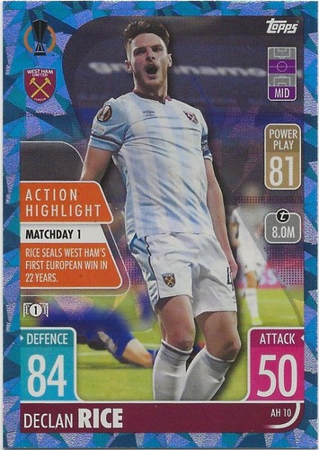 2021-22 Topps UEFA Match Attax Extra DECLAN RICE Blue Crystal Foil # ...