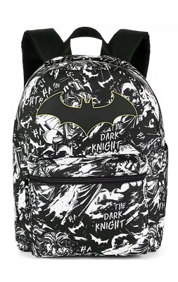 Batman The Dark Knight & Joker Print 16" Backpack Book Bag Tote Black ...