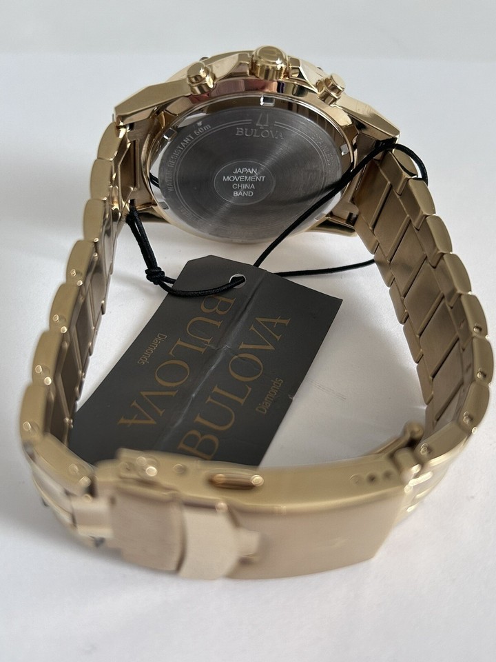Bulova Diamond Chronograph Men Watch Stainless Steel gold tone black ...
