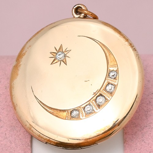 Antique Victorian Crescent Moon Star Paste Yellow Gold Filled Pendant ...