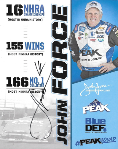 AUTOGRAPHED 2024 JOHN FORCE NHRA FUNNY CAR "PEAK/DEF" JOHN FORCE RACING POSTCARD | eBay