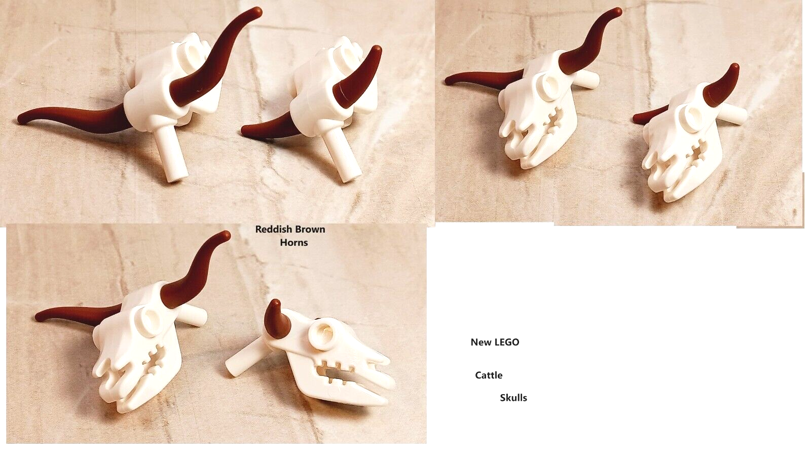 New LEGO Cows Lot of 2 Skulls Reddish Brown Horns Long Short Drought ...