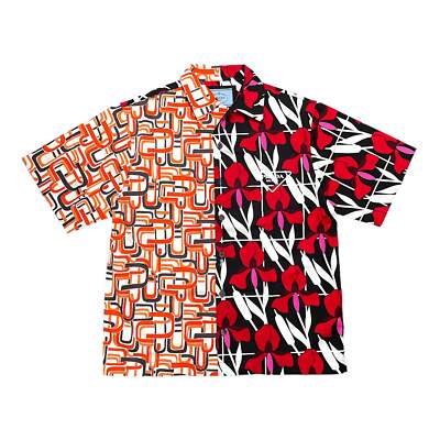 Prada Double Match Button Up Orange Red Flower | eBay